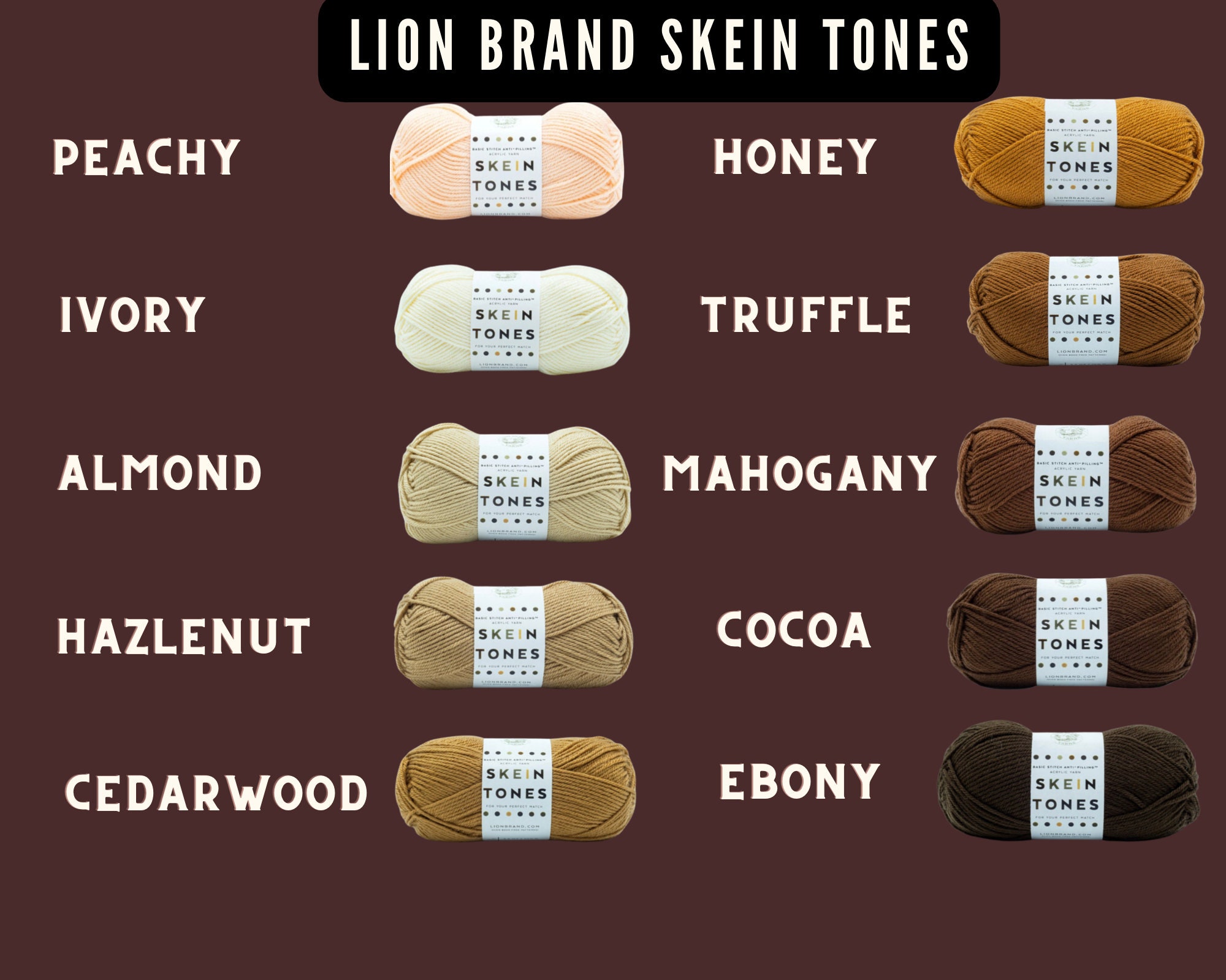 Lion Brand Basic Stitch Anti Pill Yarn | Skein Tones | 100% Acrylic | Machine Wash and Dry ...