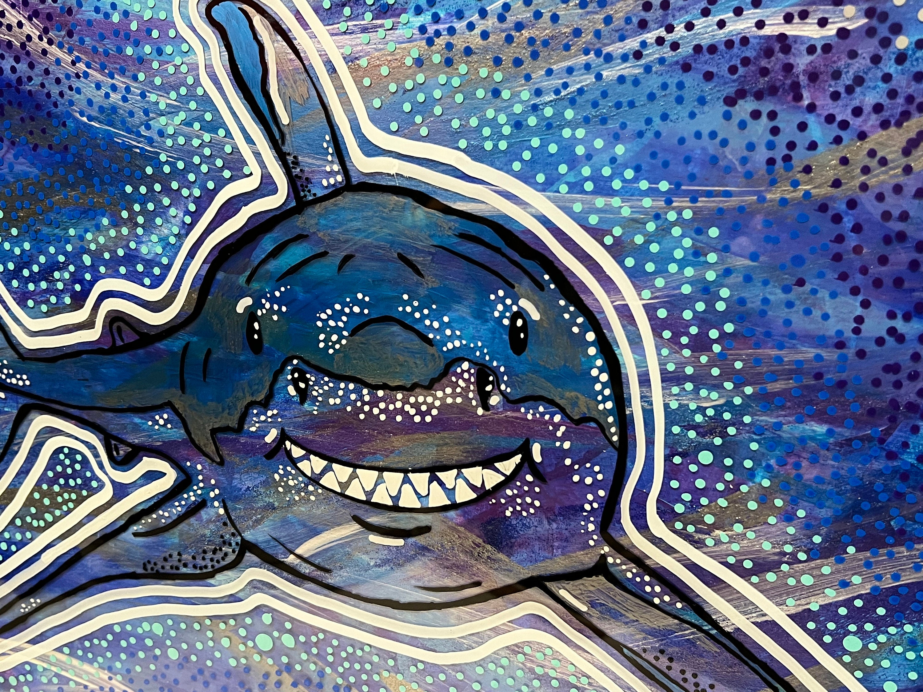 Original Shark Pop Art Painting on Reverse Glass With Upcycled Frame - Etsy