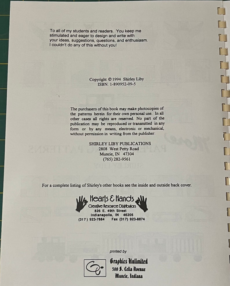 1994 More Paper Piecing Patterns by Shirley Liby Indiana Hearts & Hands ...