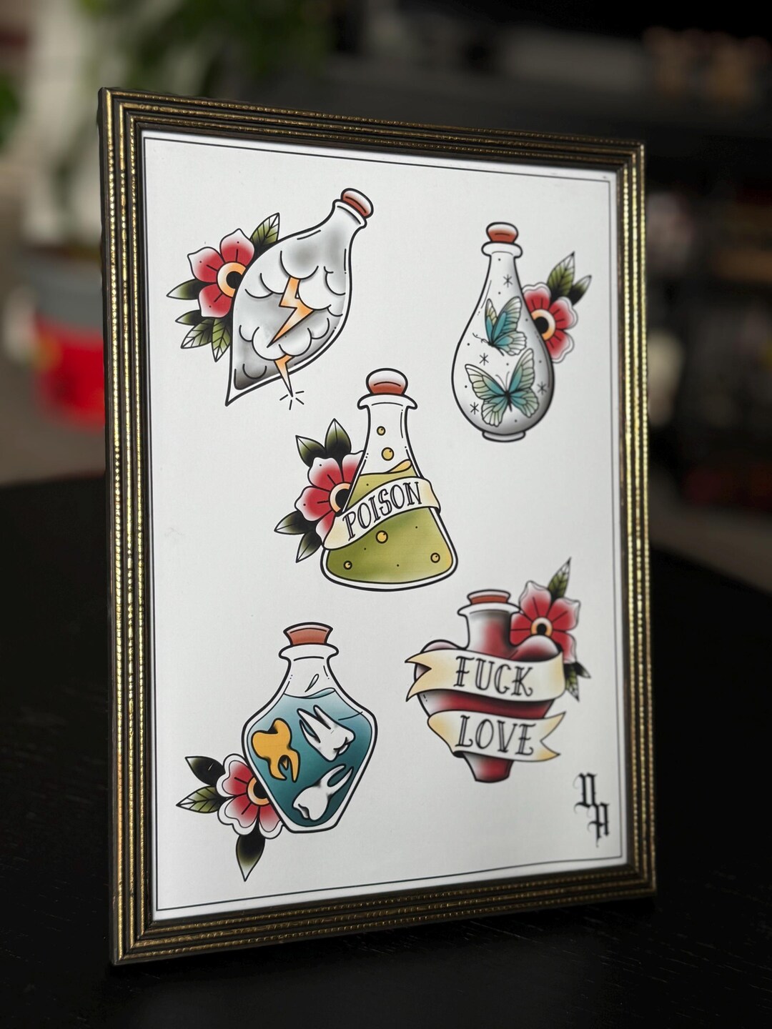 Potion Bottle Tattoo Flash Art Print: Witchy Home Decor (A4) - Etsy