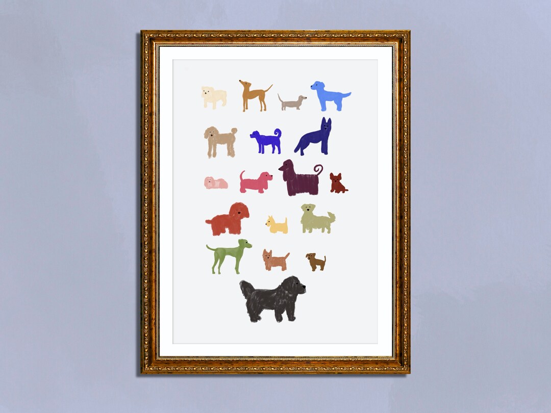 Colorful Dog Art Print; Mutt, Bulldog, Greyhound, Dachshund, Labrador ...