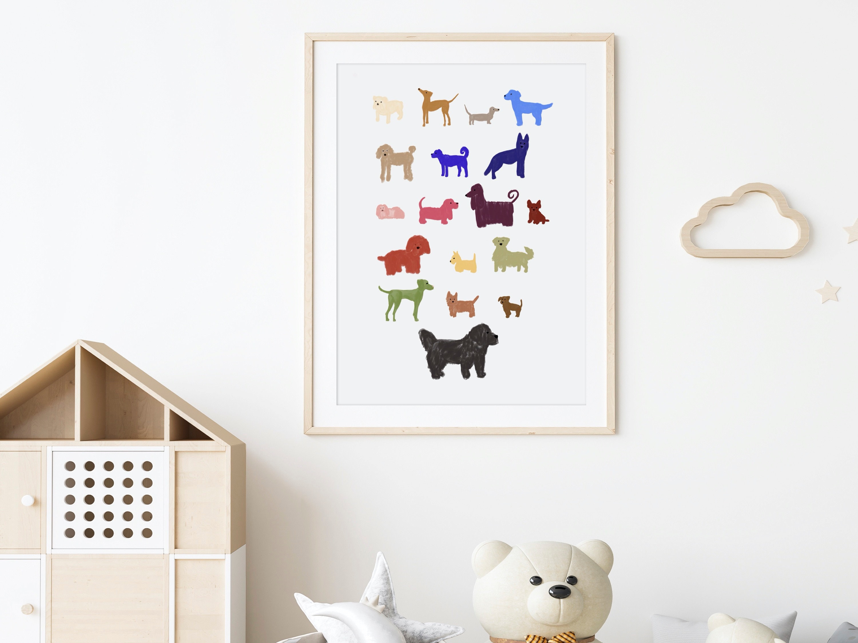 Colorful Dog Art Print; Mutt, Bulldog, Greyhound, Dachshund, Labrador ...
