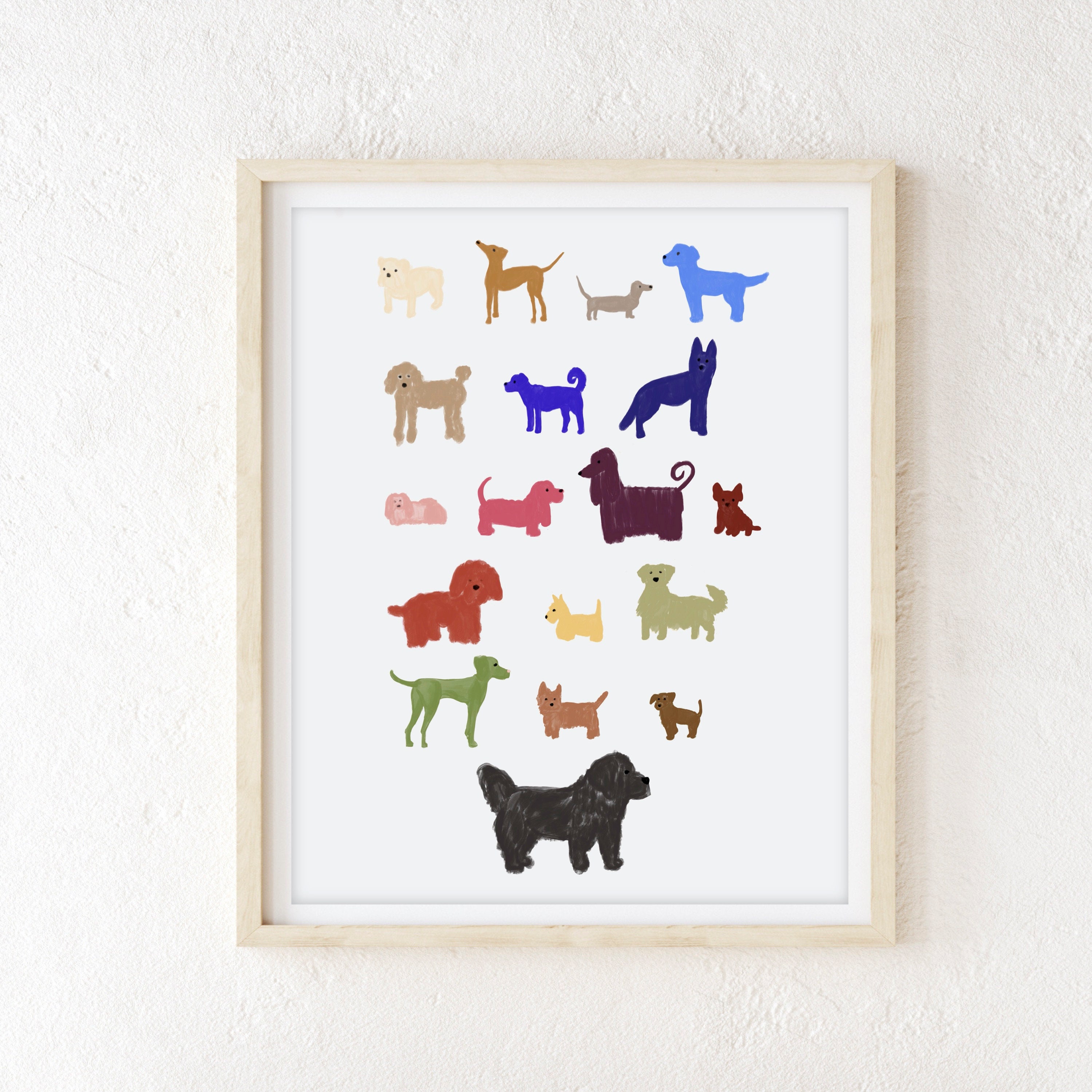 Colorful Dog Art Print; Mutt, Bulldog, Greyhound, Dachshund, Labrador ...