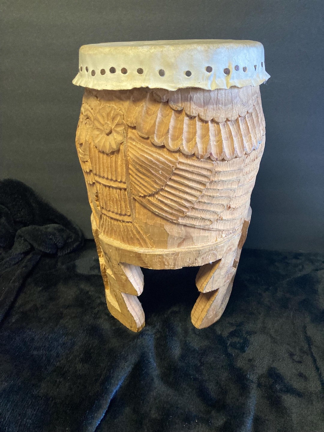 Mexican/ Aztec Pedestal Drum - Hand Carved of Imperial Era - 14” Tall ...