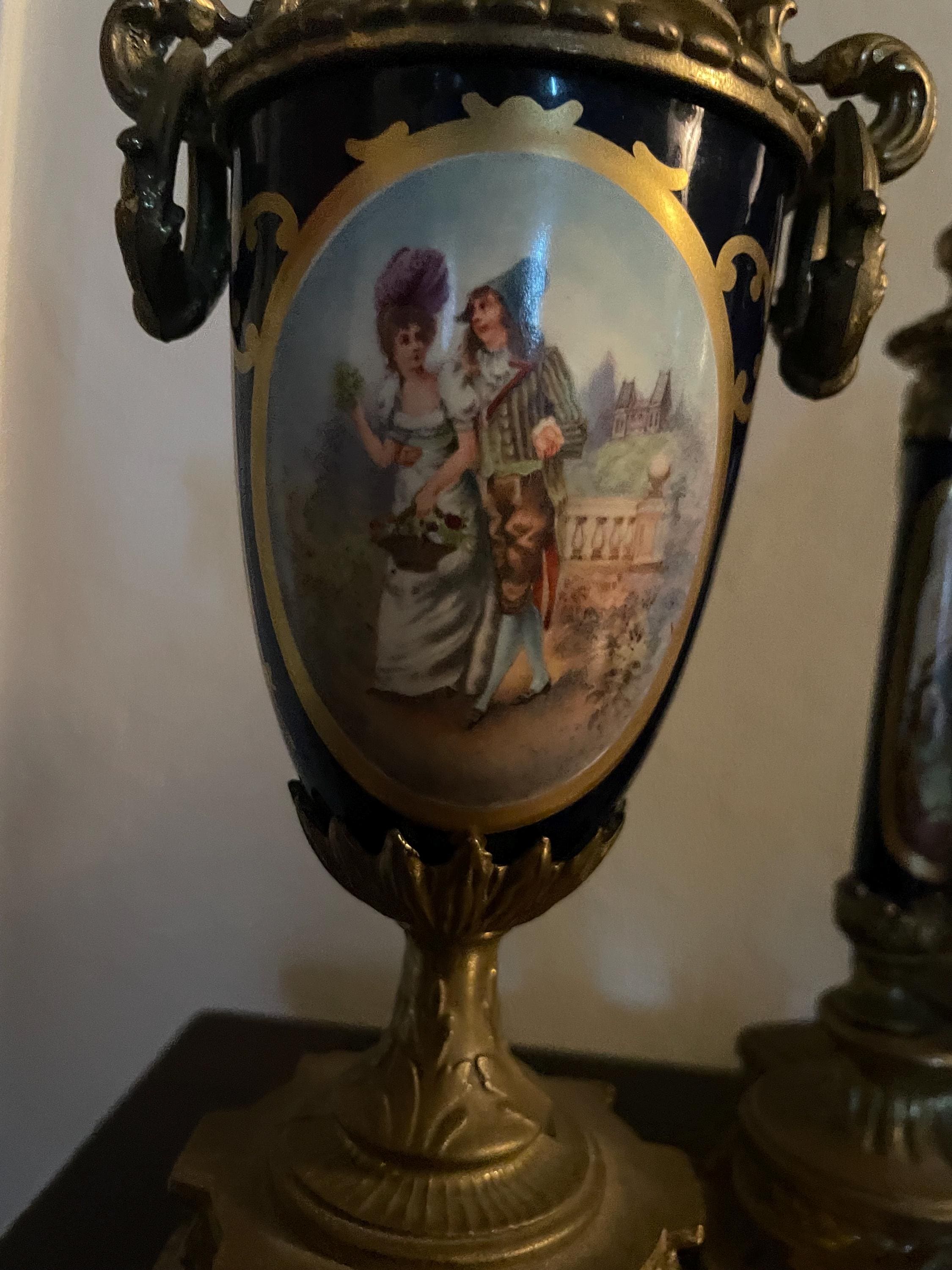 Italian Franz Hermie Lancini Garniture 3pc Set Porcelain Mantle Clock W ...