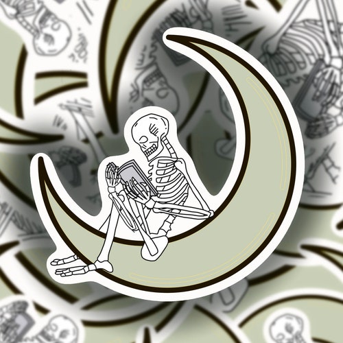 Skeleton Reading Sticker - Etsy