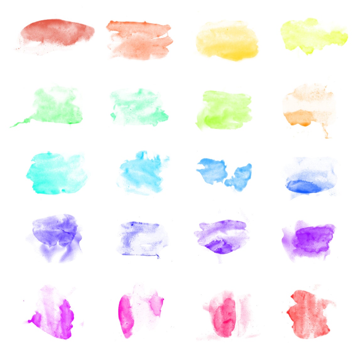 20 Colorful Watercolor Splashes Splotches Clipart, Paint Drip, Colorful ...