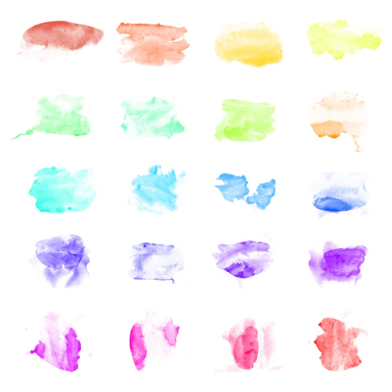 20 Colorful Watercolor Splashes Splotches Clipart, Paint Drip, Colorful ...