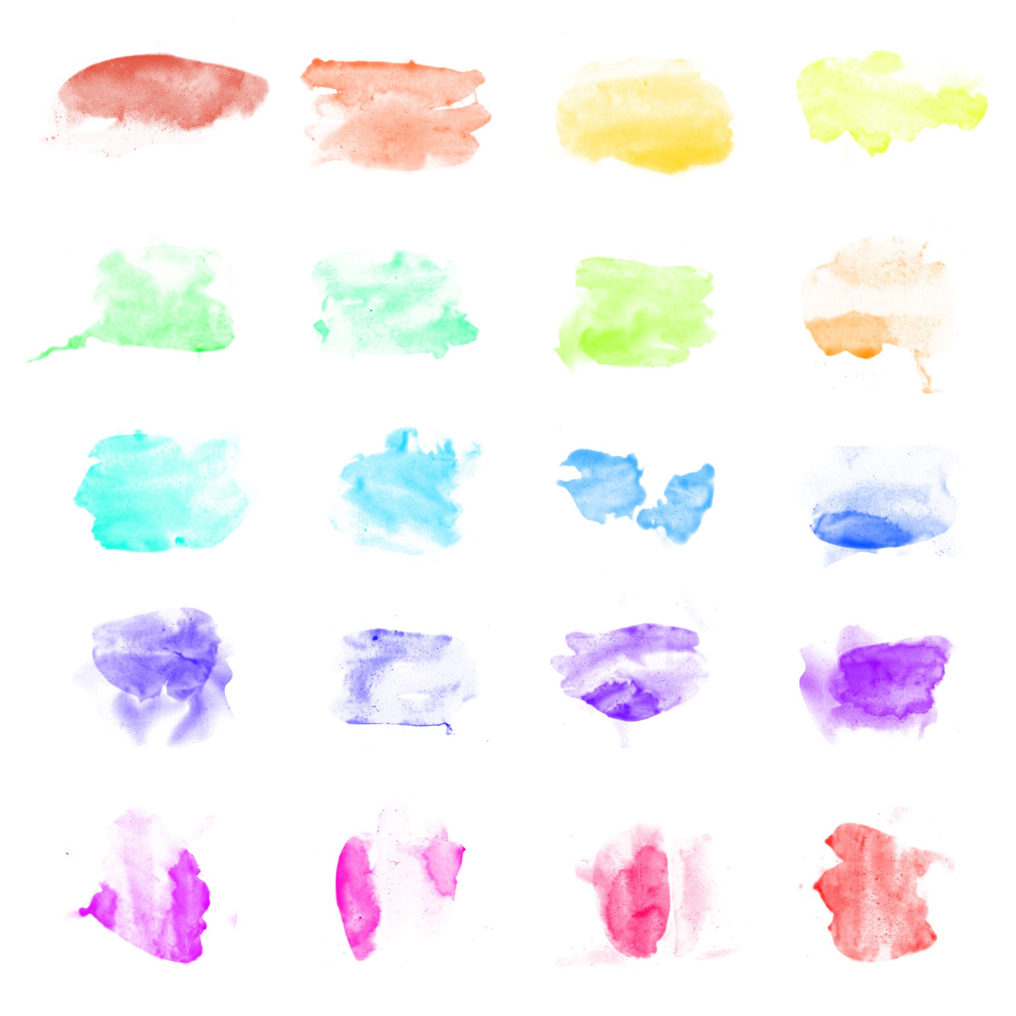 20 Colorful Watercolor Splashes Splotches Clipart, Paint Drip, Colorful ...