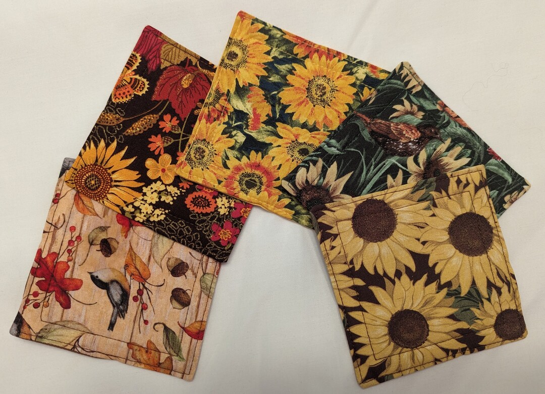 Fabric Coasters, Set of Four - Autumn Floral Themed - Etsy