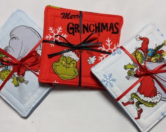 The Grinch Christmas Coaster Set of 4 - Etsy