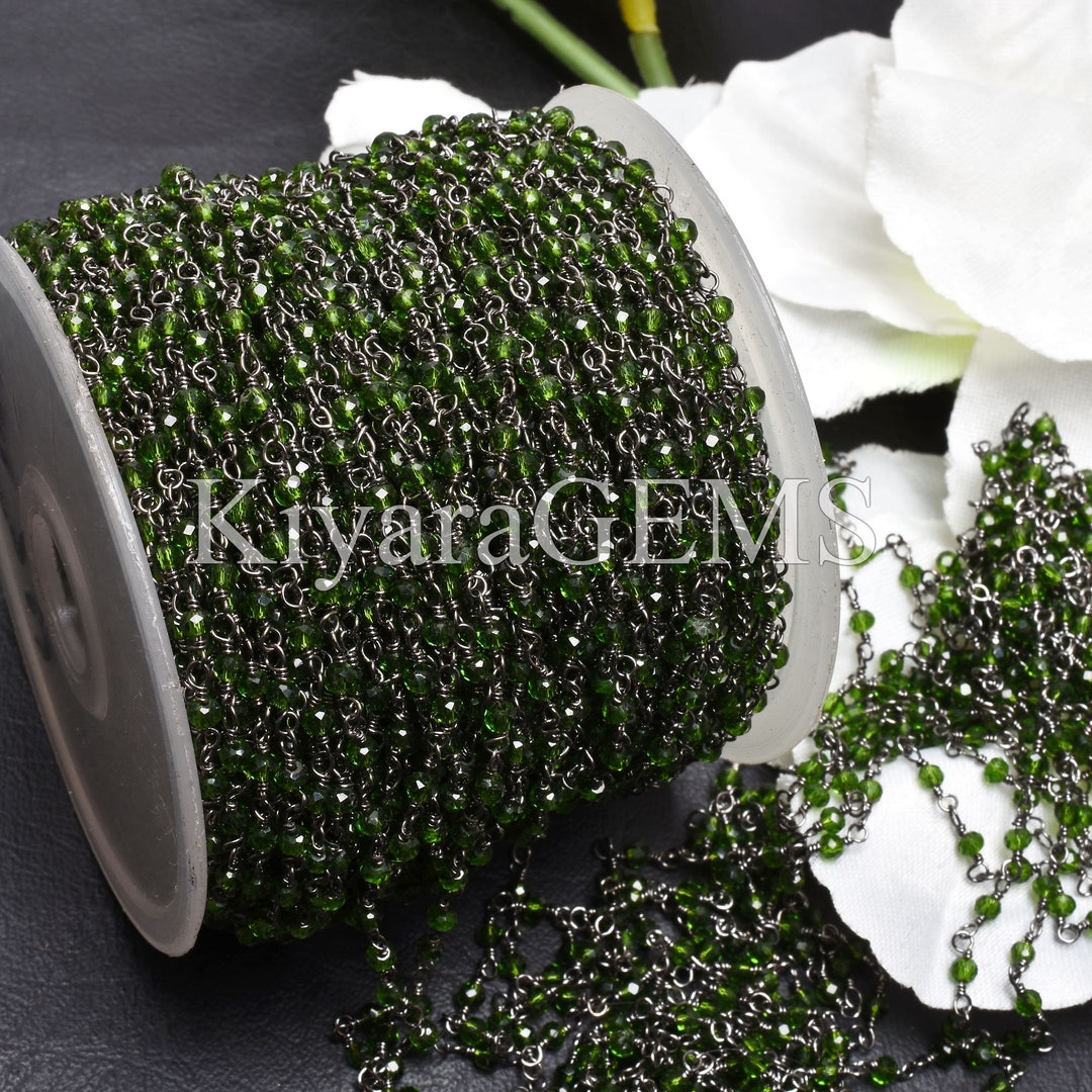 3, 5, 10, Feet Roll Bulk, Black Metal, Chain, Rondelle Chrome Diopside ...