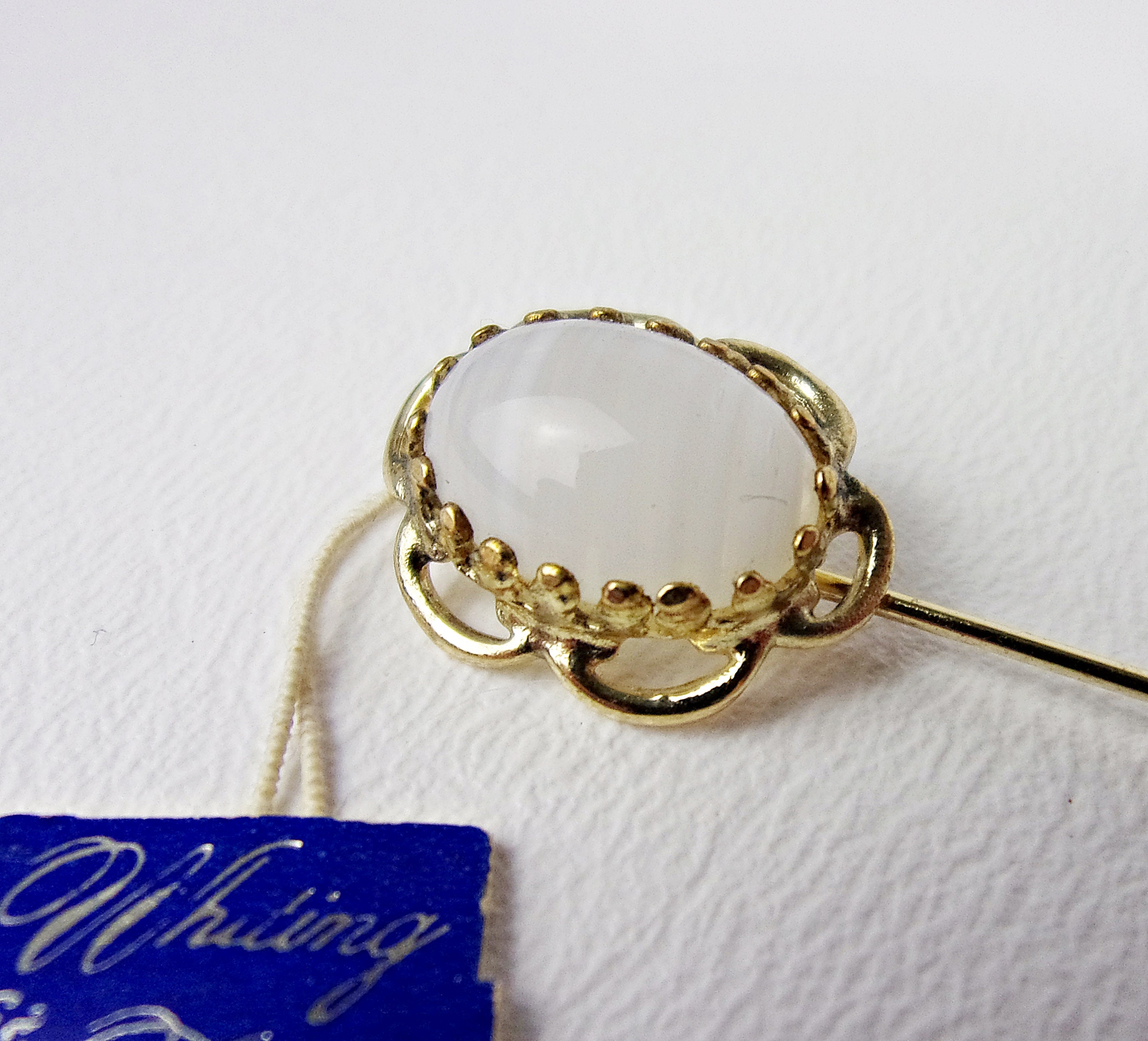 Vintage Whiting and Davis Lapel Pin Brooch White Opal Art Glass Gold ...