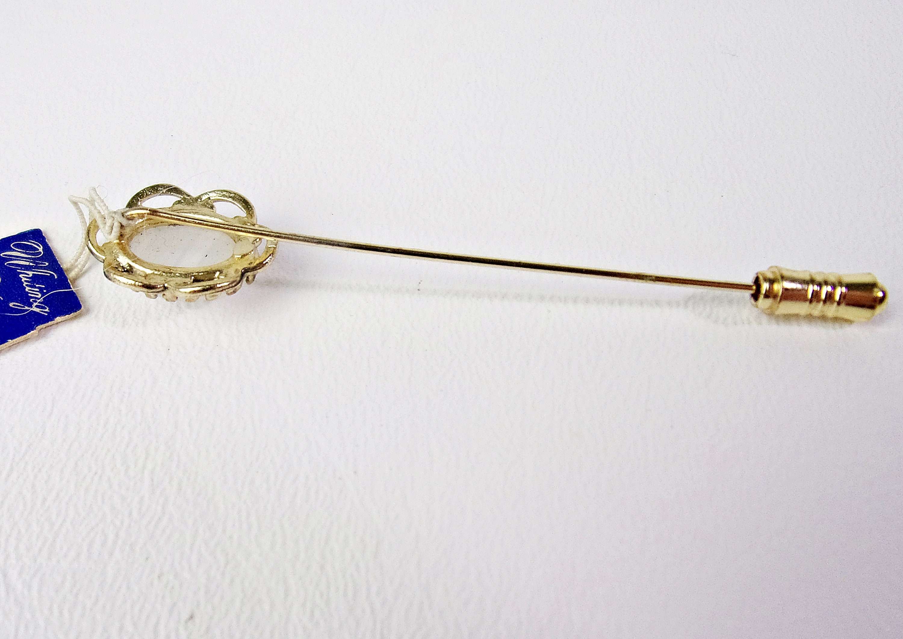 Vintage Whiting and Davis Lapel Pin Brooch White Opal Art Glass Gold ...