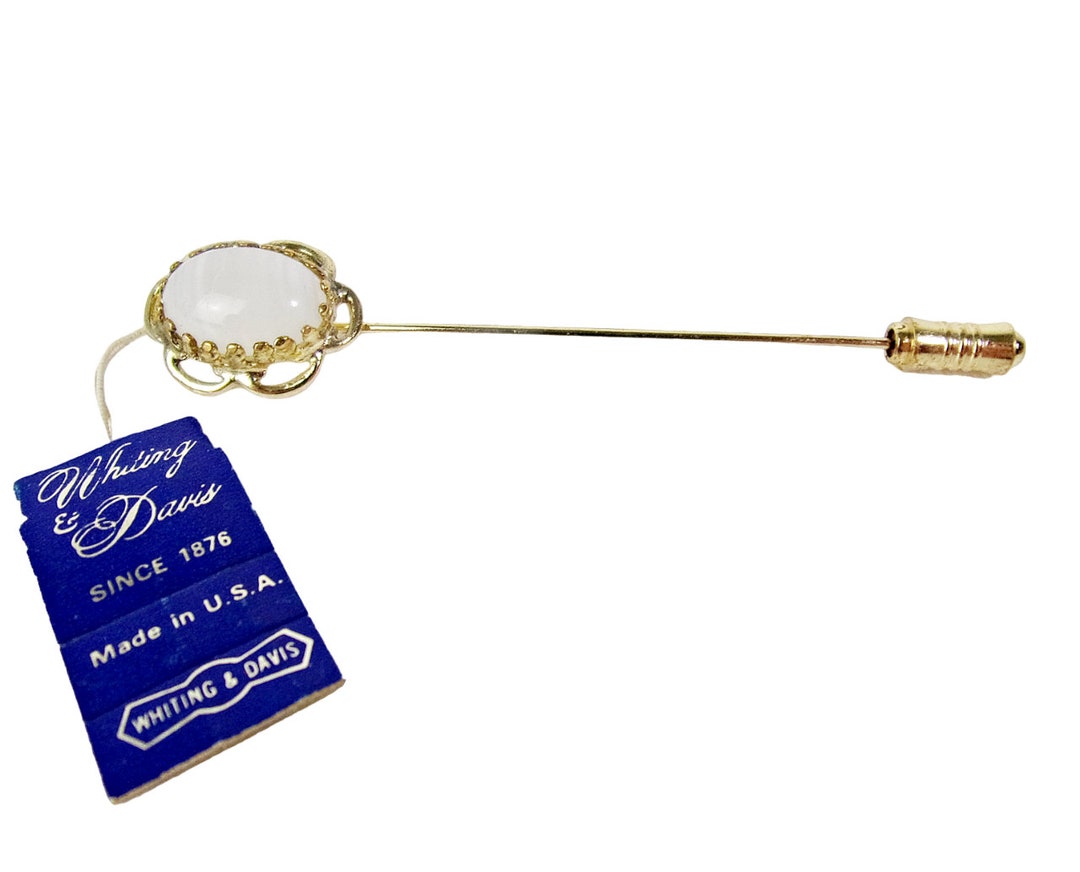 Vintage Whiting and Davis Lapel Pin Brooch White Opal Art Glass Gold ...
