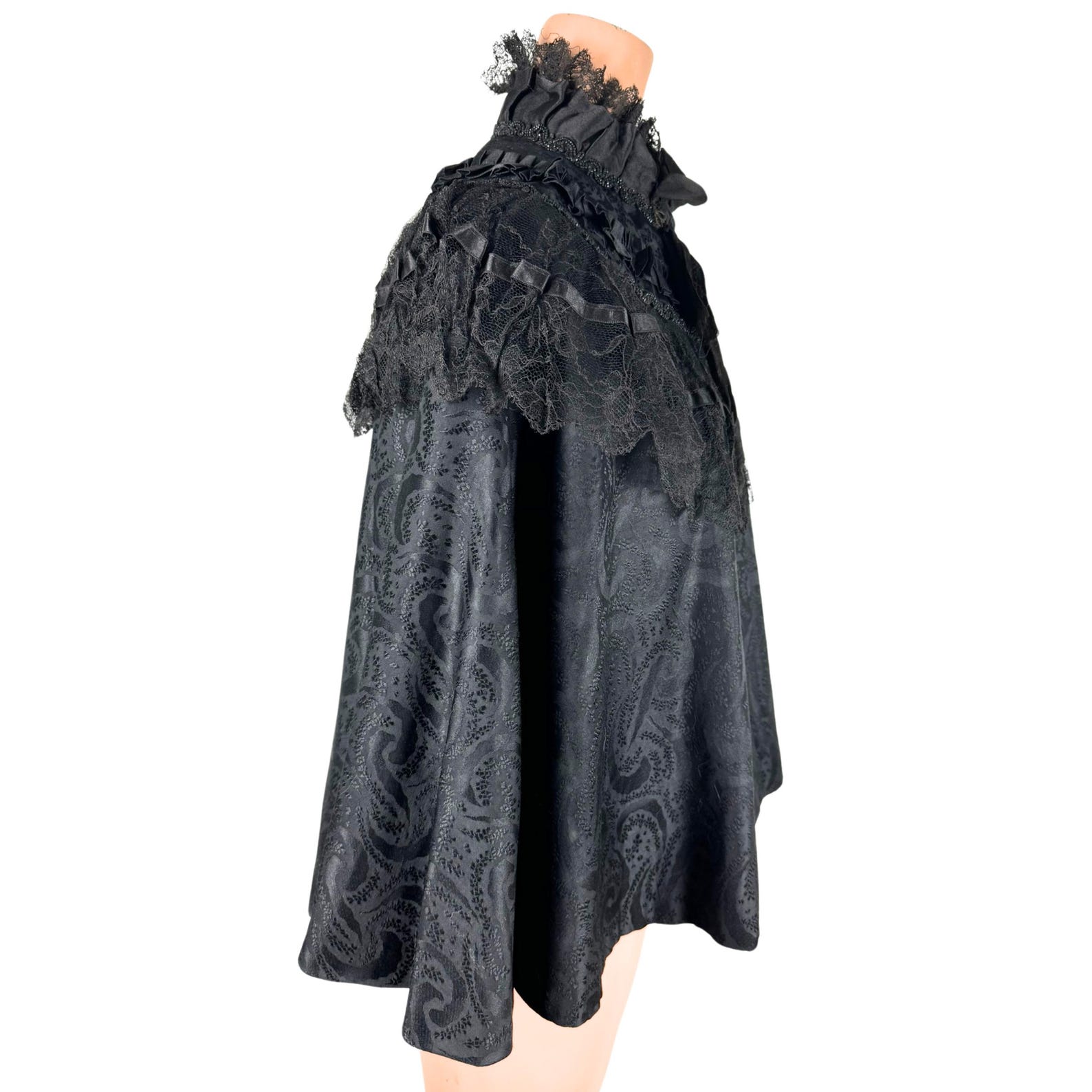 Antique Victorian Cape Mantle BLACK Silk Lace Beaded EXCELLENT ...