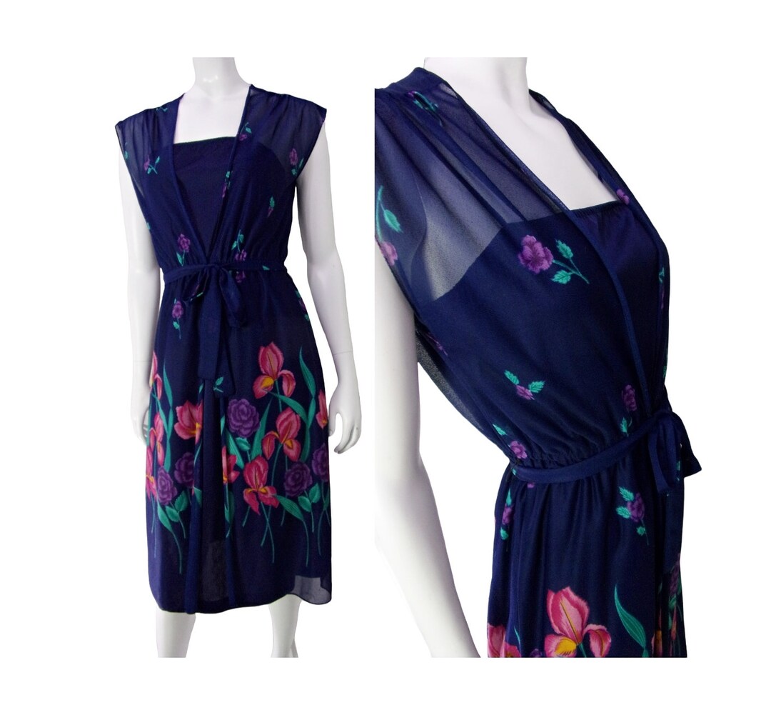 Vintage Disco Midi Dress, 1970s Party Dress, Navy Disco Dress ...