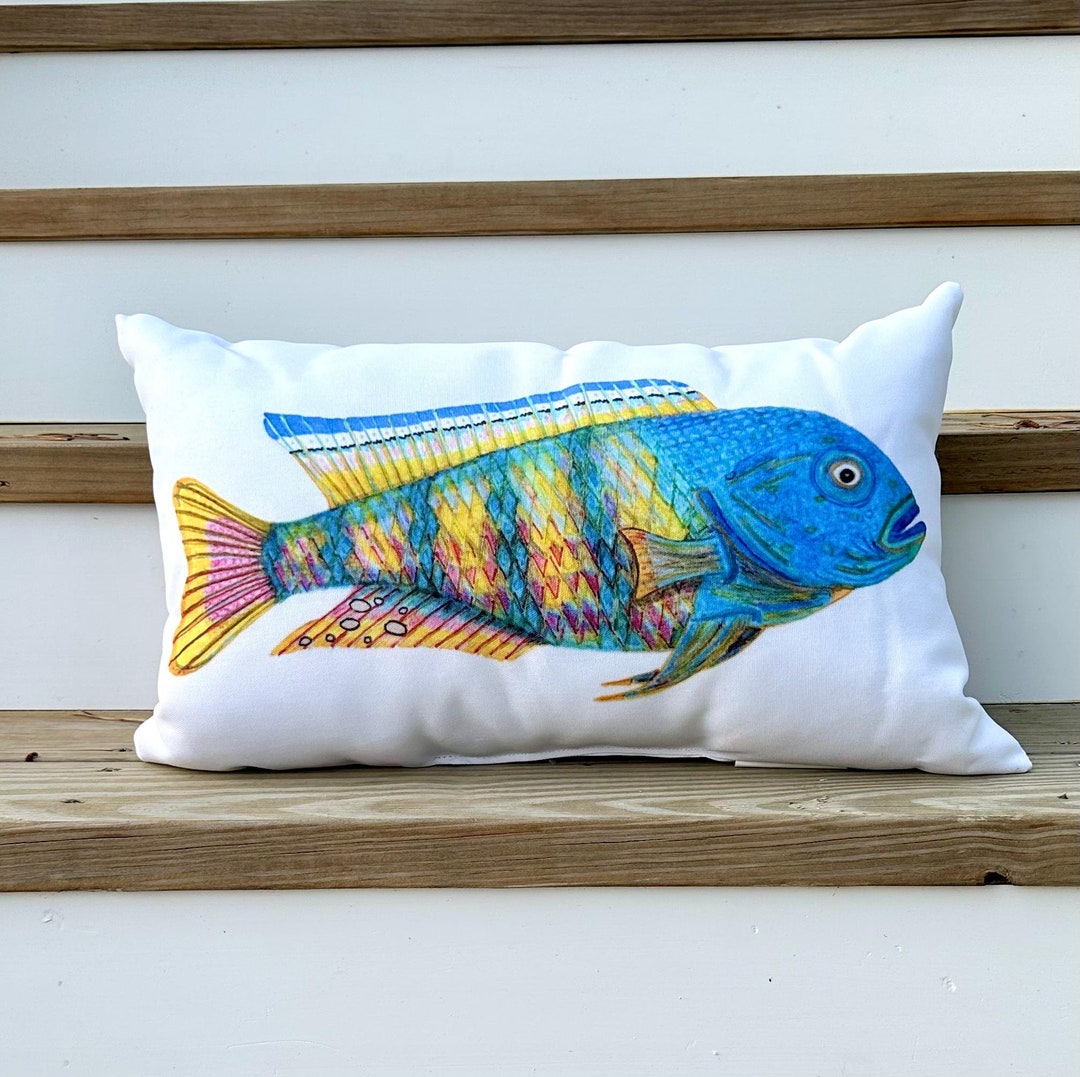 Fire Hap Cichlid Fish Original Art Canvas Pillow - Etsy