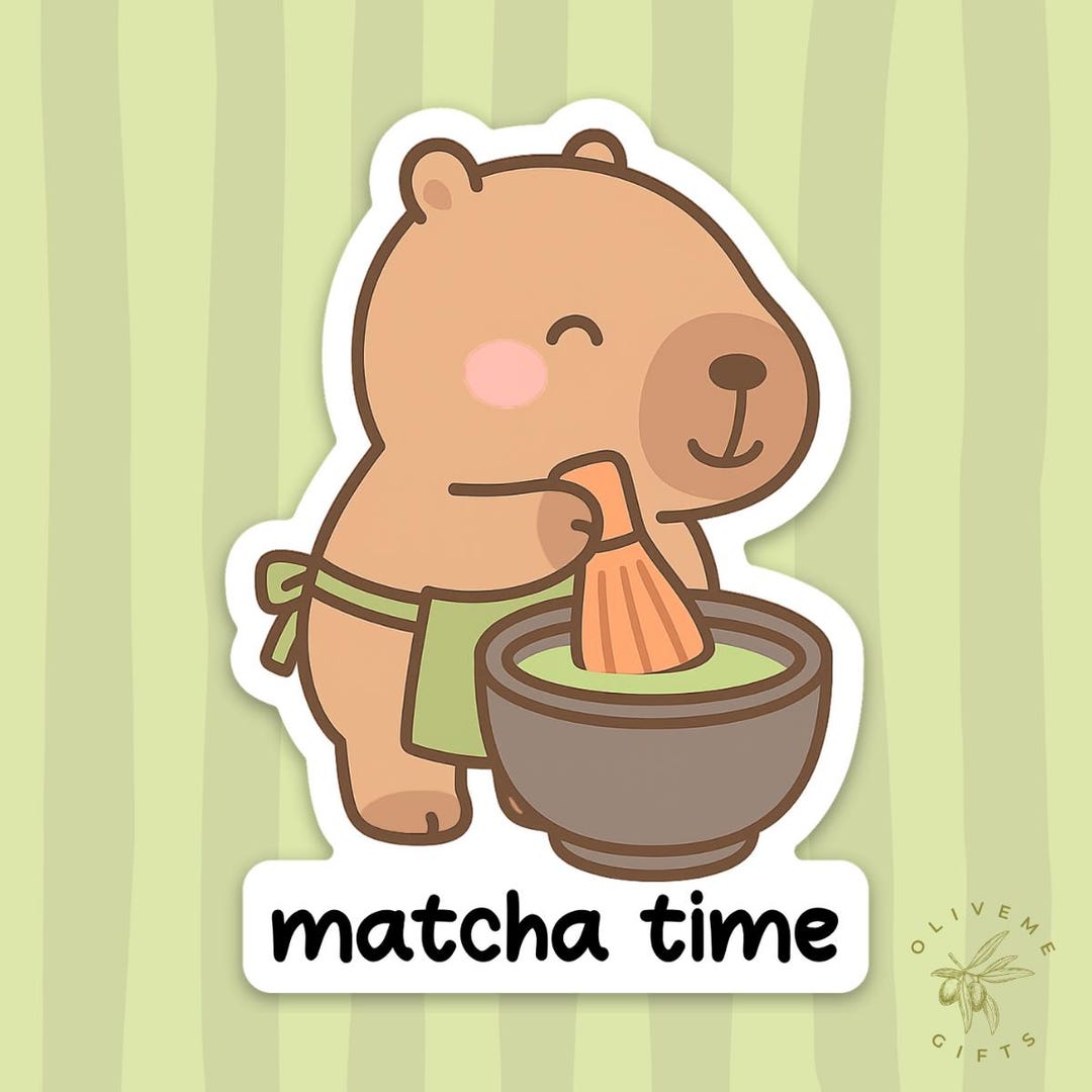 Matcha Time Sticker, Cute Capybara Waterproof Decal, Gift for Matcha ...