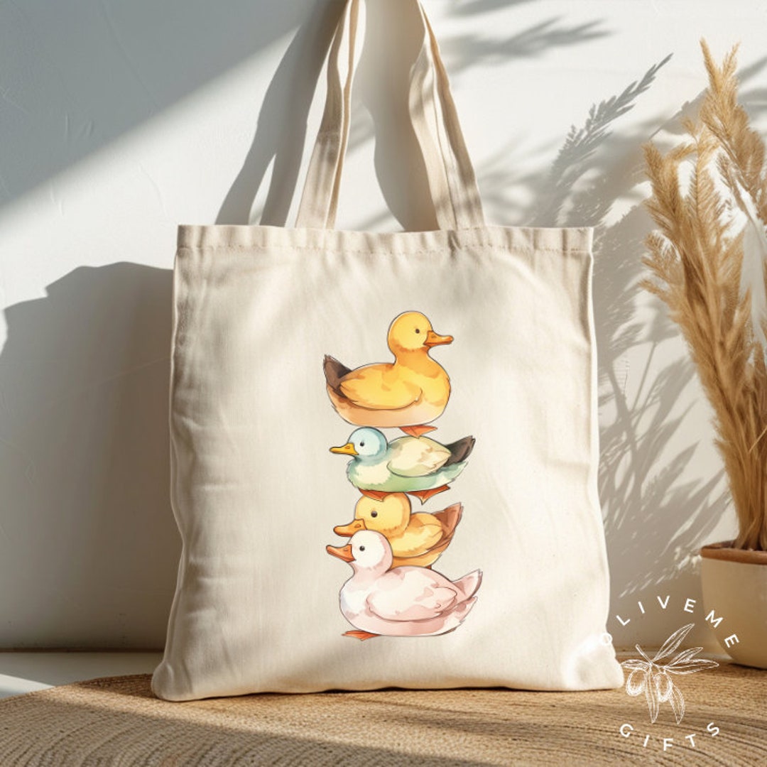 Cute Duck Tote Bag With Stacking Ducks Print Duck Handbag for Animal ...