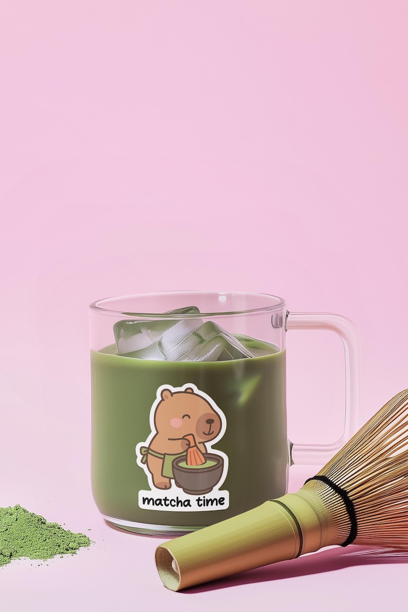 Matcha Time Sticker, Cute Capybara Waterproof Decal, Gift for Matcha ...