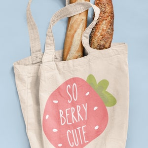 Cute Strawberry Tote Bag so Berry Cute Simple Canvas Bag for Grocery ...