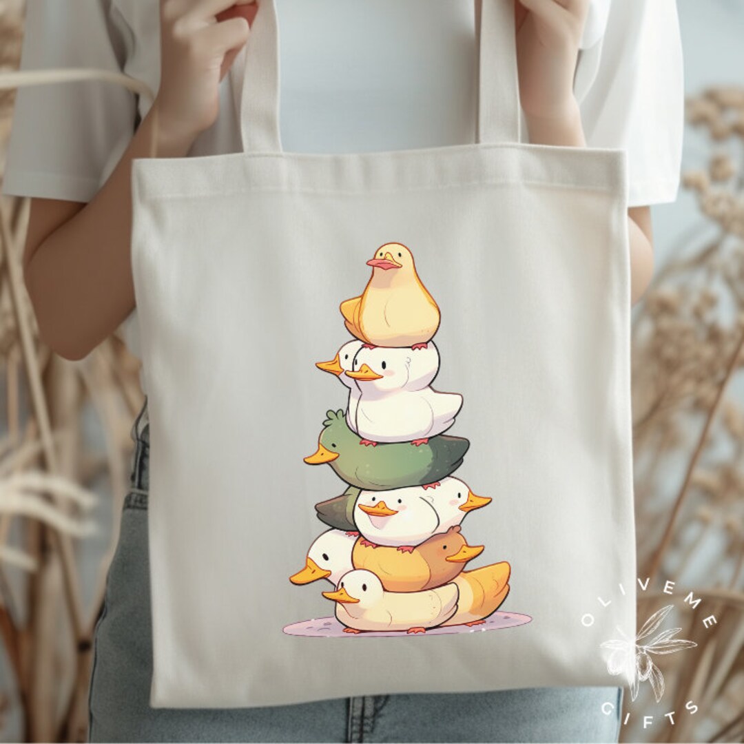 Duck Tote Bag Stacking Ducks Print Duck Cute Handbag for Animal Lovers ...