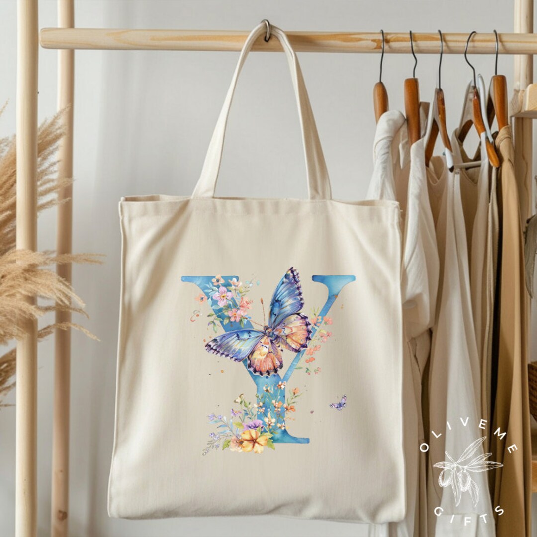 Custom Tote Bag With Initials Floral Canvas Bag Floral Bag for Girls ...