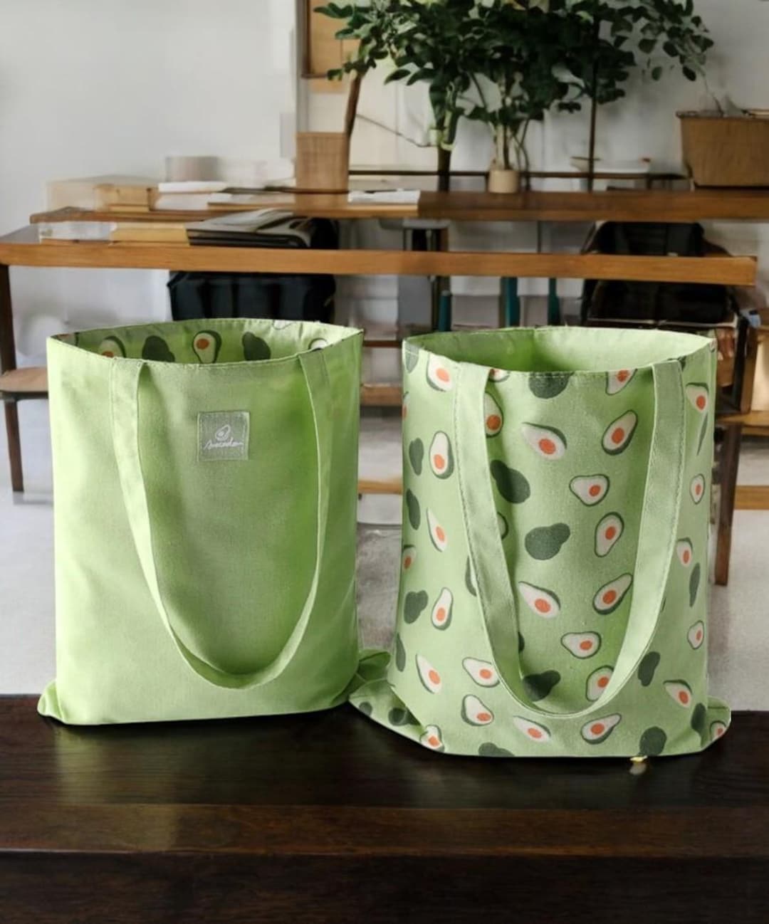 Cute Avocado Tote Bag Double-sided Grocery Bag, Cotton Tote Bag With ...