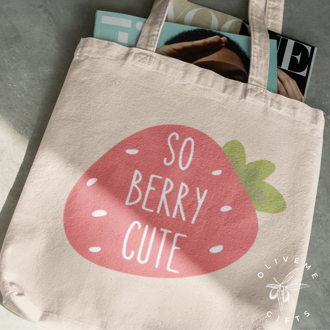 Cute Strawberry Tote Bag so Berry Cute Simple Canvas Bag for Grocery ...