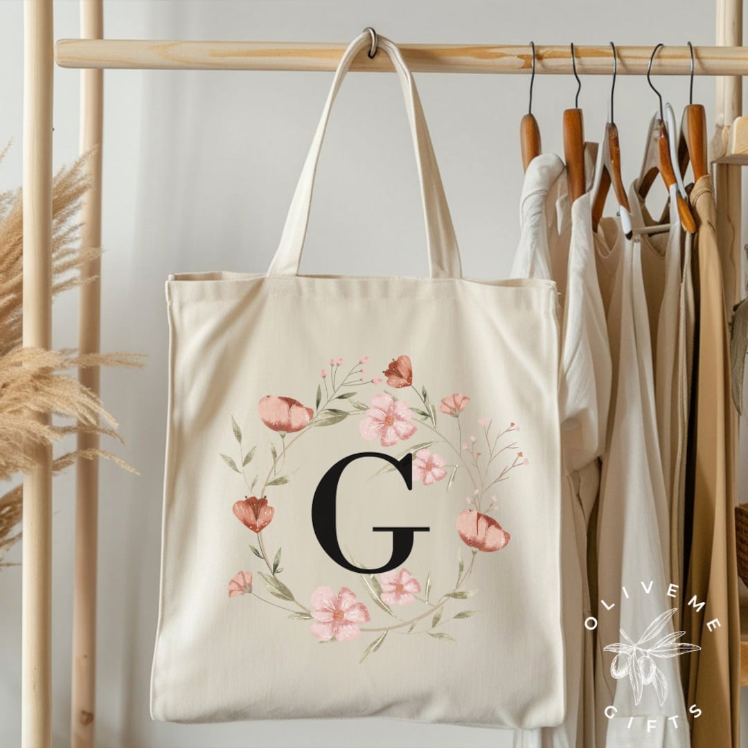 Custom Tote Bag Cute Flower Bag Personalized Bag Custom Name Bag Gift ...