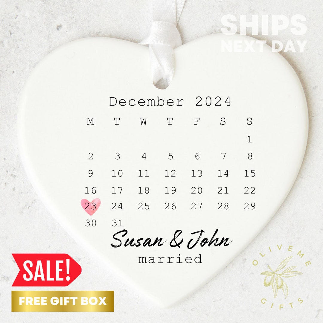 Personalized Wedding Date Heart Ornament, Anniversary Calendar Gift - Etsy