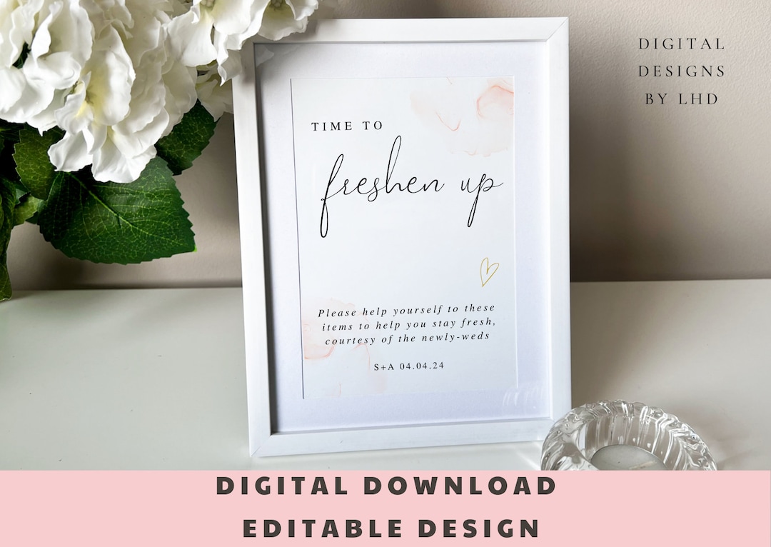 Time to Freshen up Toilet Basket Wedding Sign Digital Download Editable ...