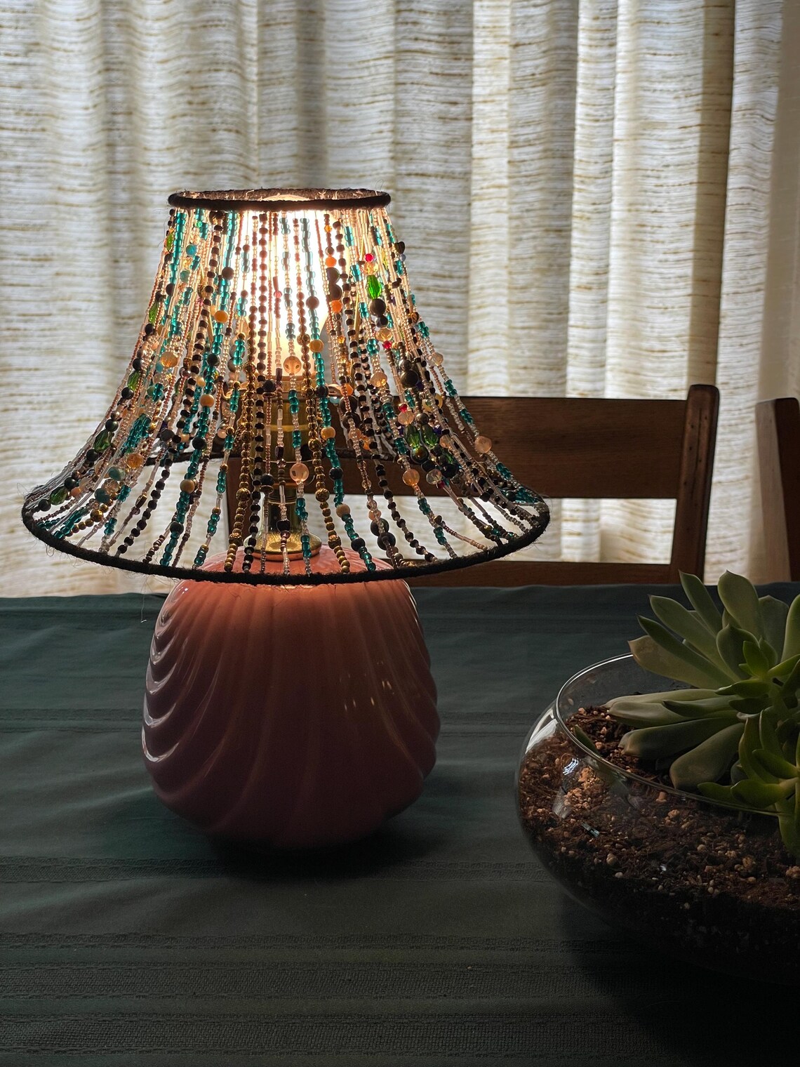 Multicolor Beaded Lampshade With Light Pink Base - Etsy