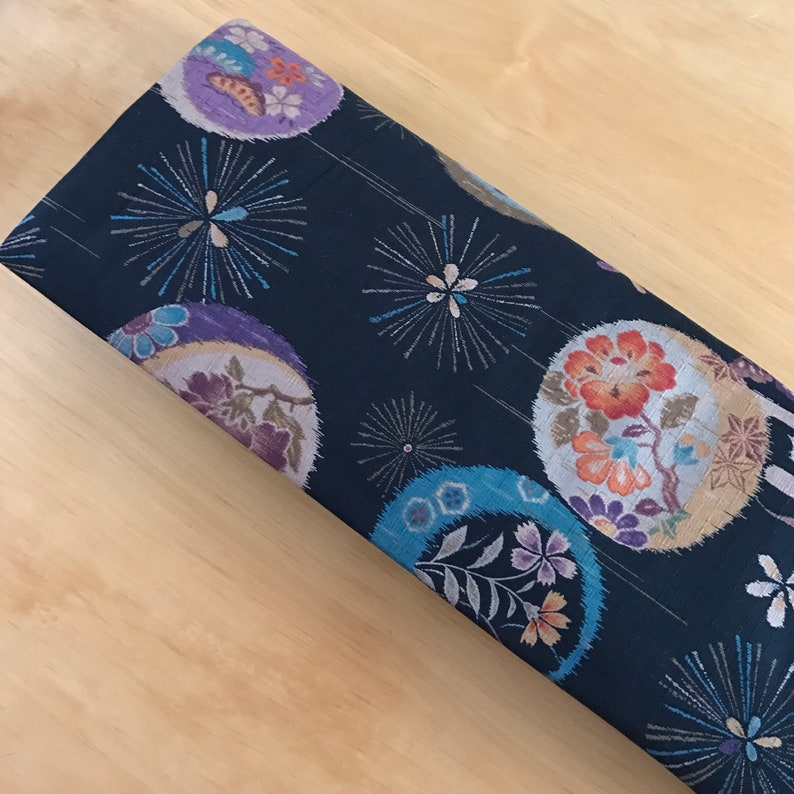 Large Round Floral Motif Black Dobby Cotton Fabric Made in - Etsy