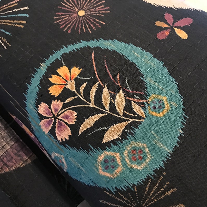 Large Round Floral Motif Black Dobby Cotton Fabric Made in - Etsy