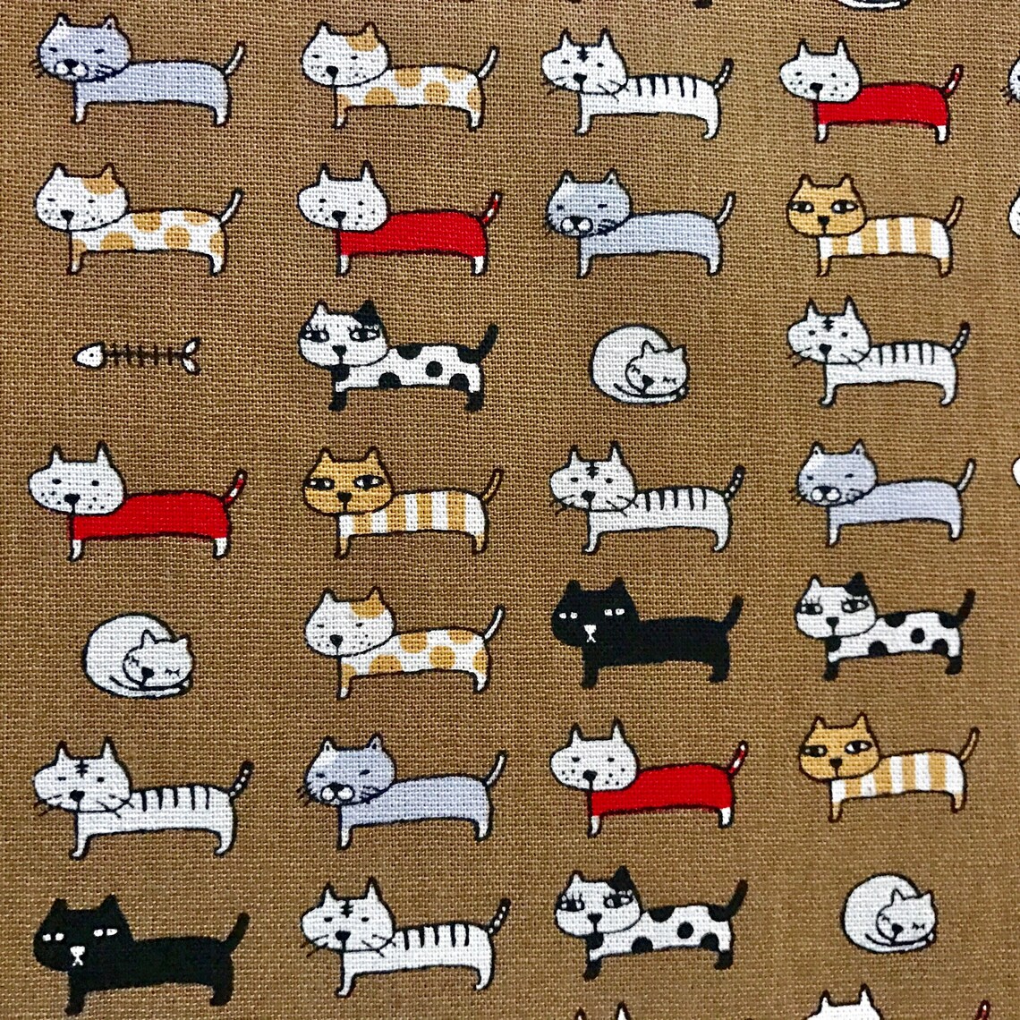 Brown Long Cat Canvas Cotton Fabric Made in Japan | Etsy