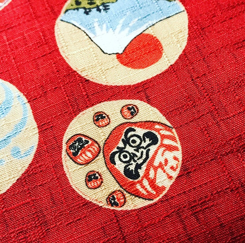 Red Japanese Motif Mt Fuji Lucky Neko Fish Dobby Cotton Fabric - Etsy