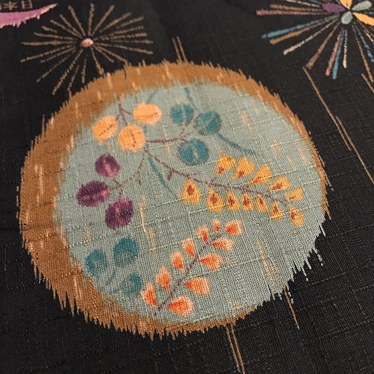 Large Round Floral Motif Black Dobby Cotton Fabric Made in - Etsy