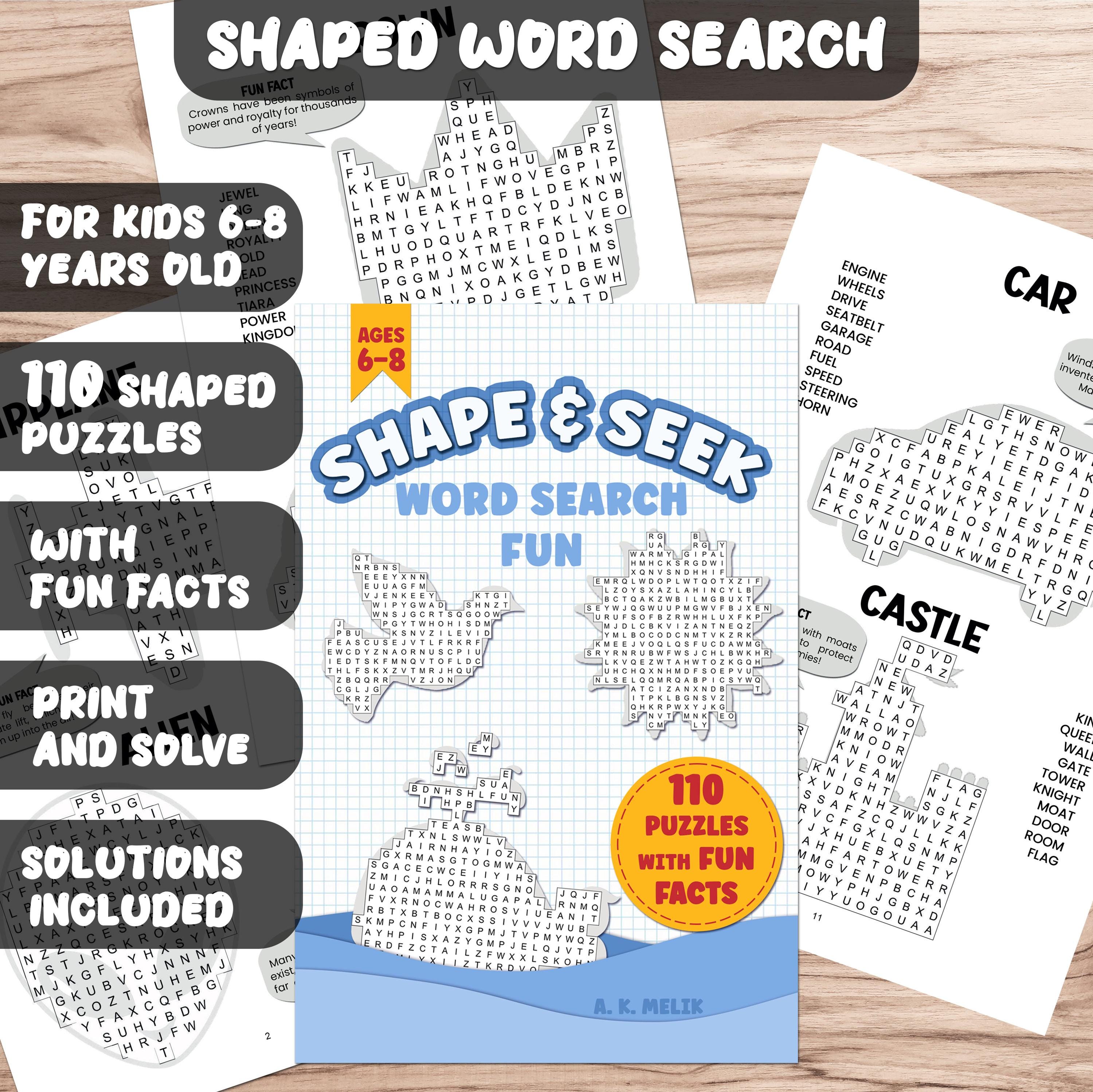 110 Shaped Word Search Puzzles for Kids 6-8 Years Old With Fun Facts ...