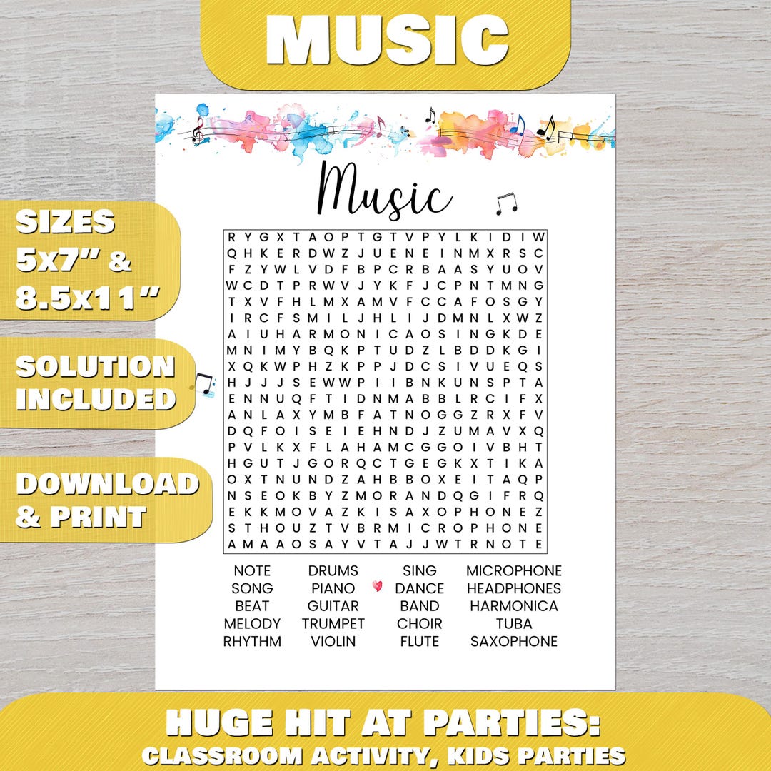 Printable Digital Music Word Search Puzzle, Classroom Activity, Word ...