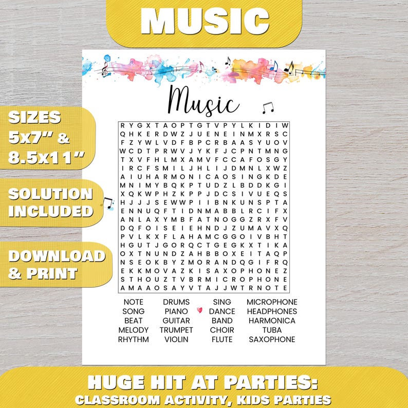 Printable Digital Music Word Search Puzzle, Classroom Activity, Word ...