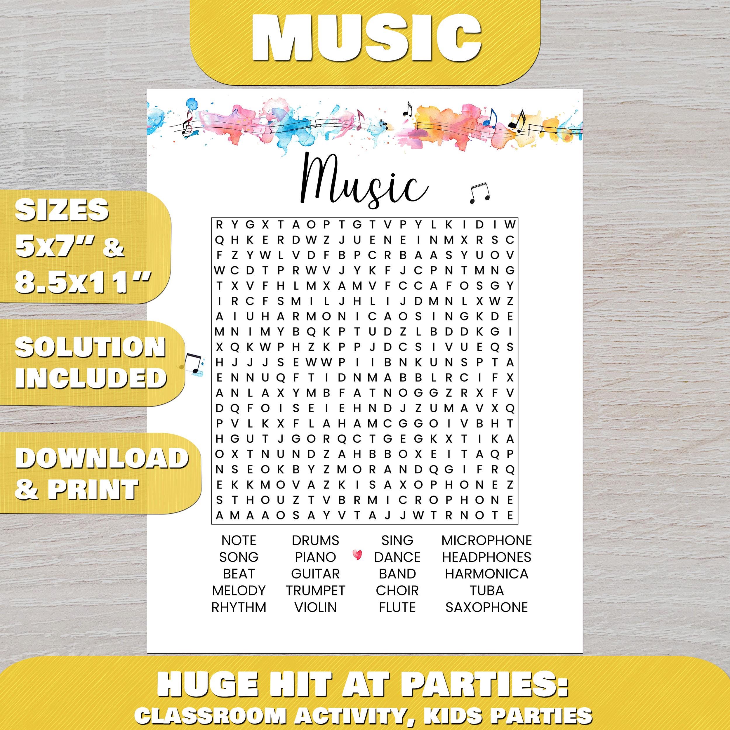 Printable Digital Music Word Search Puzzle, Classroom Activity, Word ...