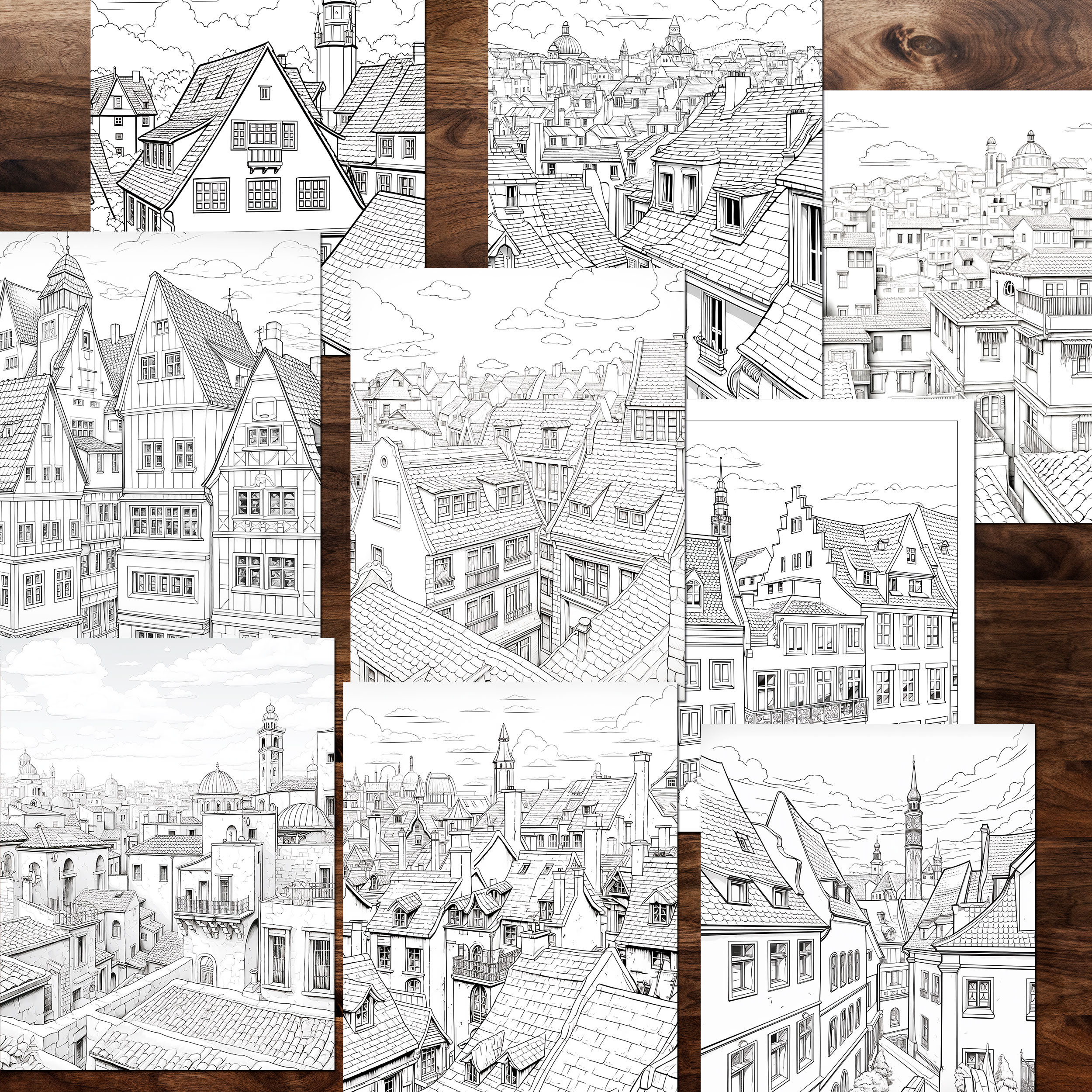 City Rooftops 40 Coloring Pages for Stress Relief for Teens and Adults ...