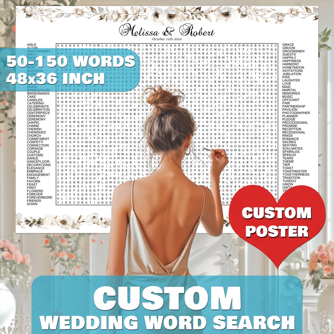 Giant Custom Wedding Poster, Personalized Word Search Puzzle Poster ...