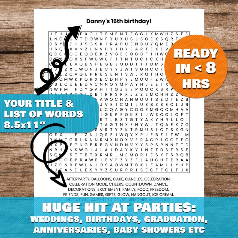 Custom Personalized Square Word Search Puzzle Fun Activity, Family ...