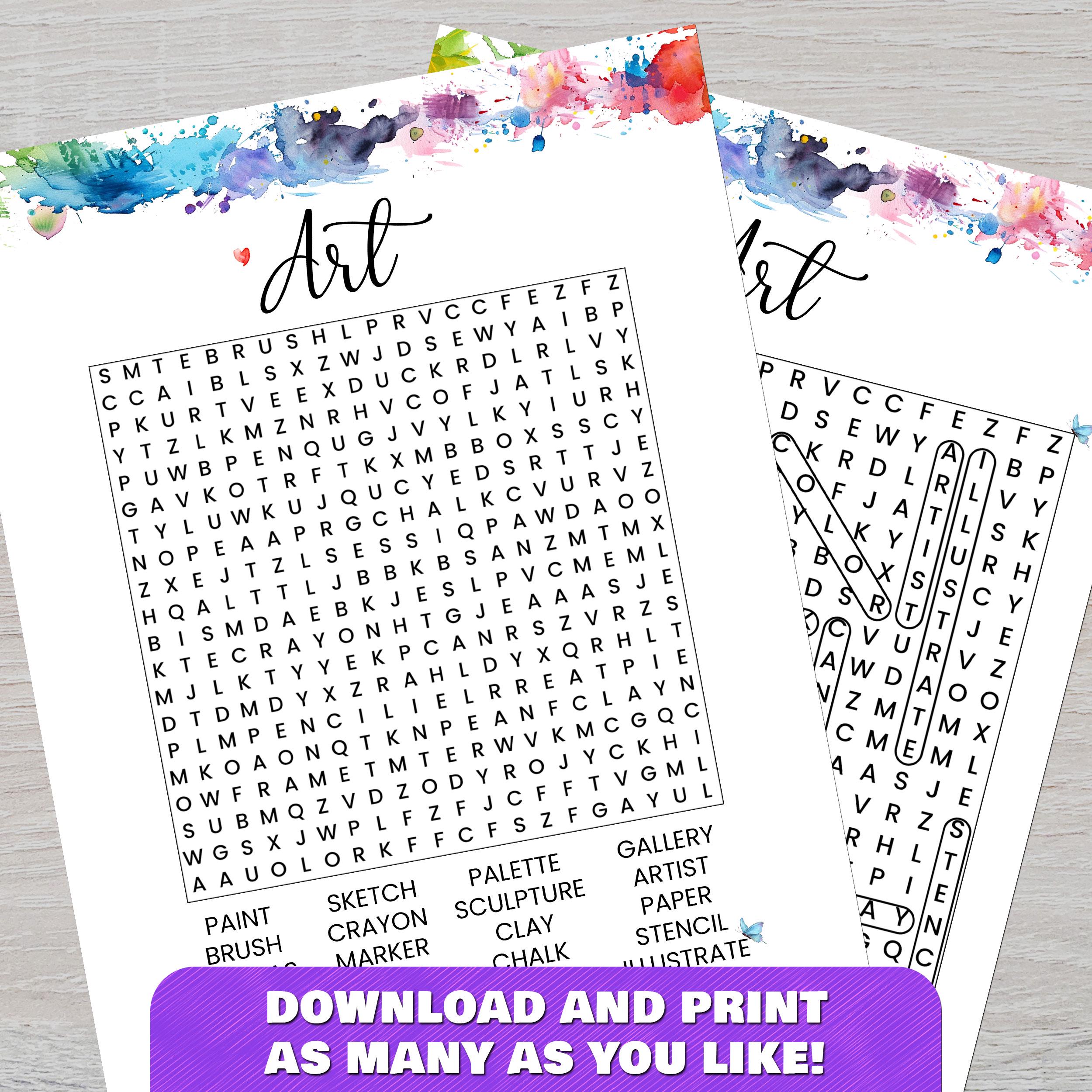 Printable Digital Art Word Search Puzzle, Classroom Activity, Word ...