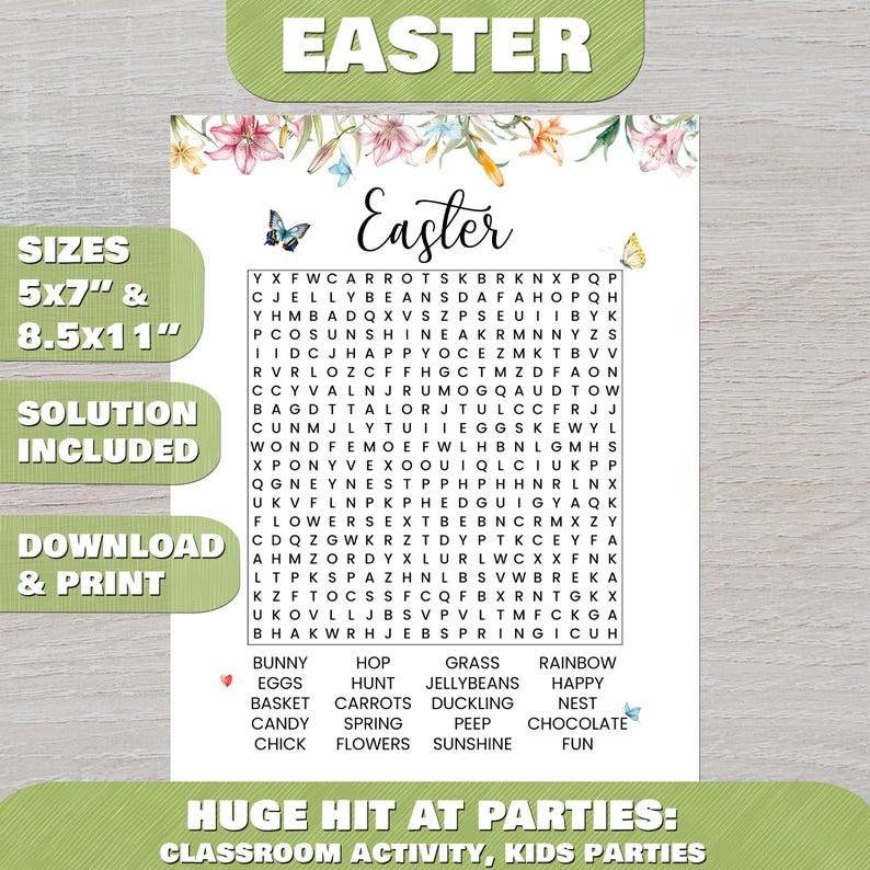 Printable Digital Easter Word Search Puzzle, Classroom Activity, Word ...