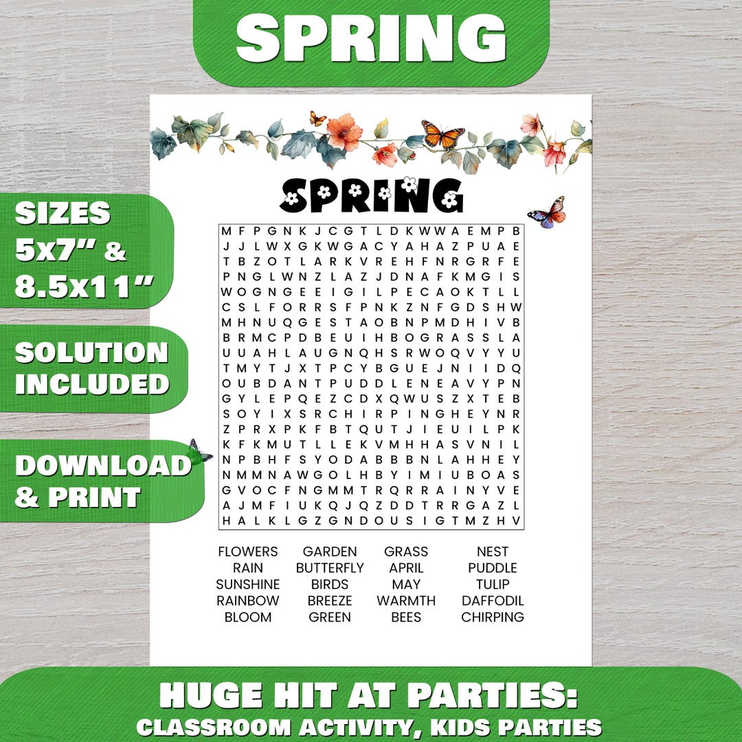 Printable Digital Spring Word Search Puzzle, Classroom Activity, Word ...