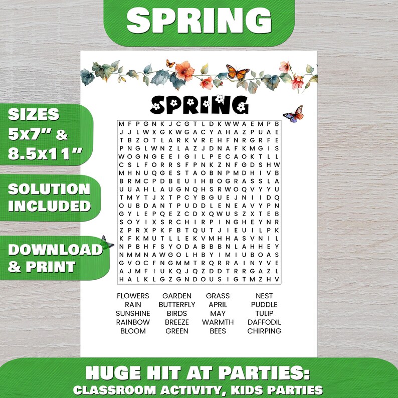Printable Digital Spring Word Search Puzzle, Classroom Activity, Word ...